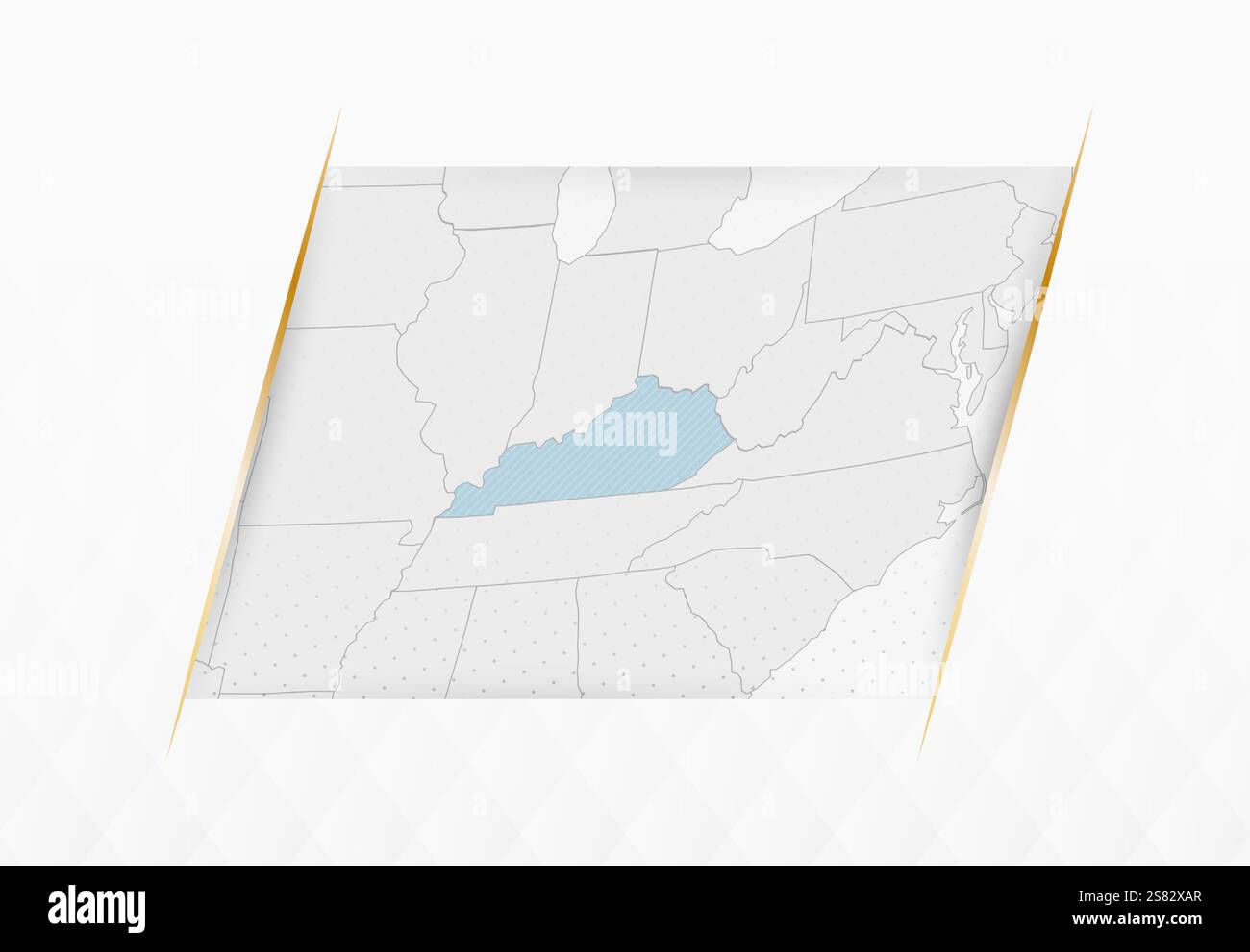 Kentucky Map in Blue with Gold Framed Accents. Modern Vector Map of ...