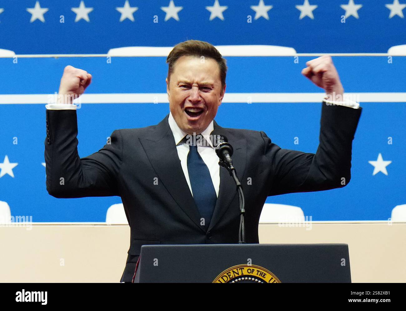 Elon Musk arrives to speaks during a Presidential Parade following ...