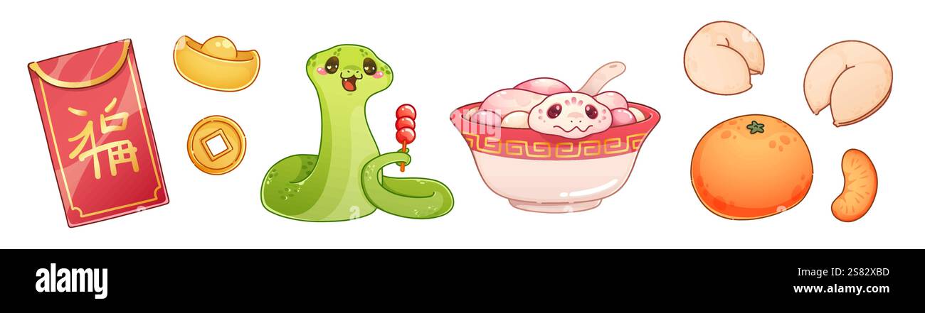 Chinese New Year cartoon elements - red envelope with fortune character ...