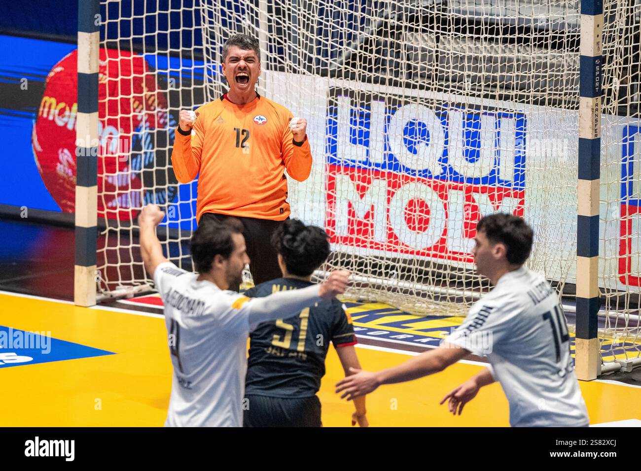 Goalkeeper Felipe Garcia of, Chile. , . celebrates during the 2025 IHF ...