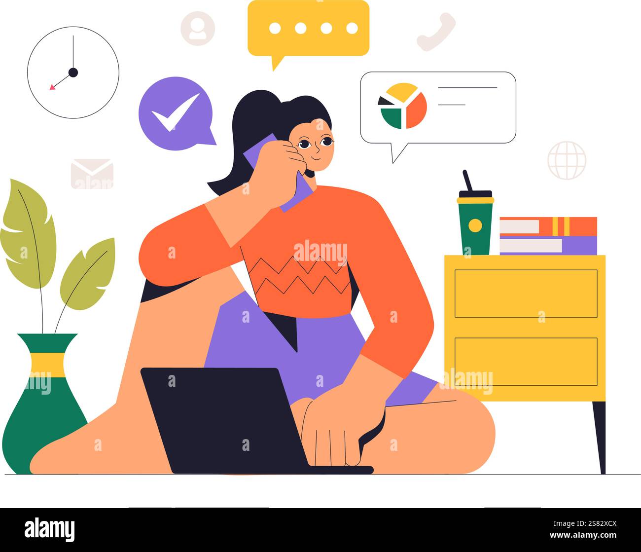 Remote Working Setup Vector Illustration of a Balanced Work Life ...