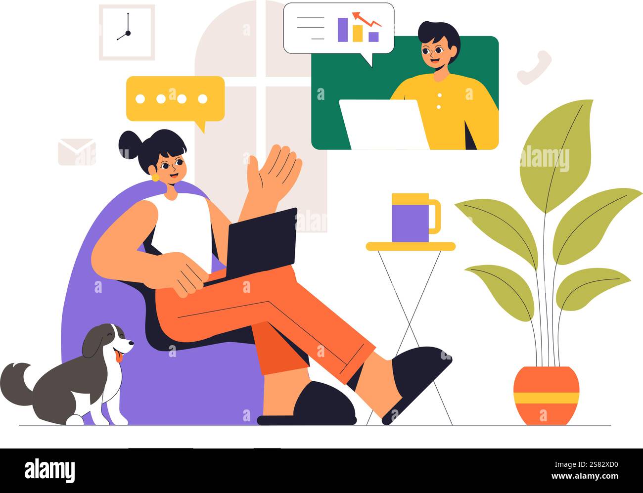 Remote Working Setup Vector Illustration of a Balanced Work Life ...