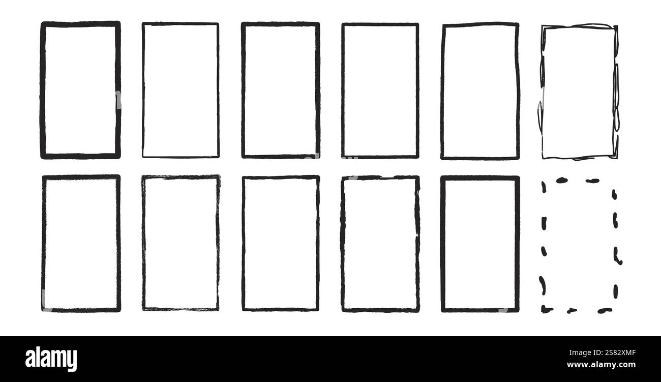 Grunge rectangle frames set. Square shapes modern black. Vector hand ...