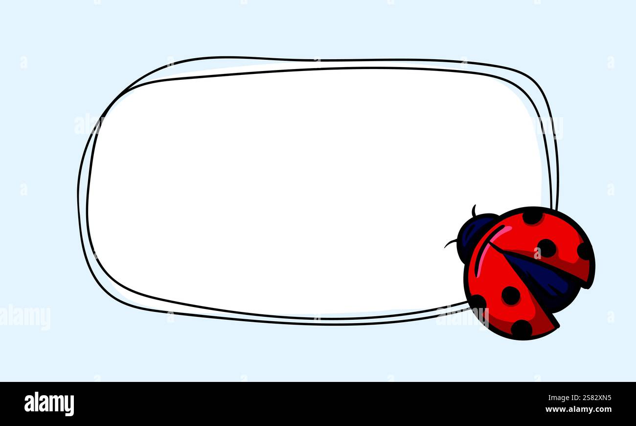 Simple vector design of ladybug postcard template. Editable frame with ...