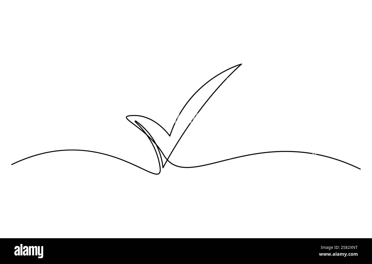 Continuous line is creating the shape of a check mark, One continuous ...
