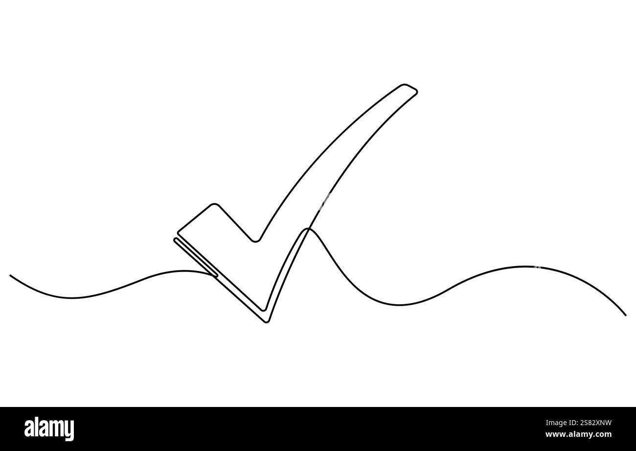Continuous line is creating the shape of a check mark, One continuous line drawing check mark ...