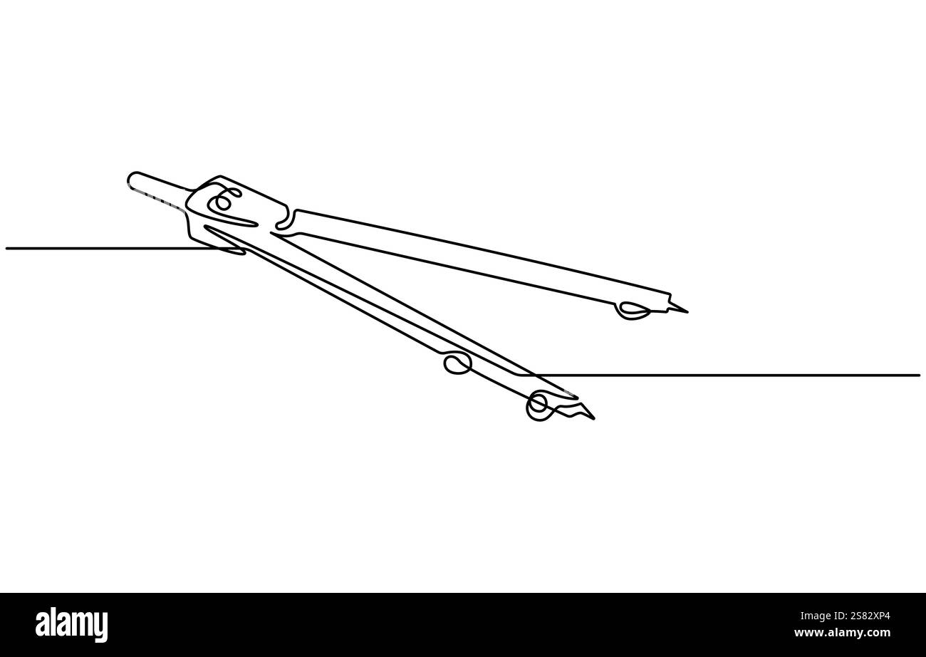Single continuous line drawing of spring bow compass for drawing circle ...
