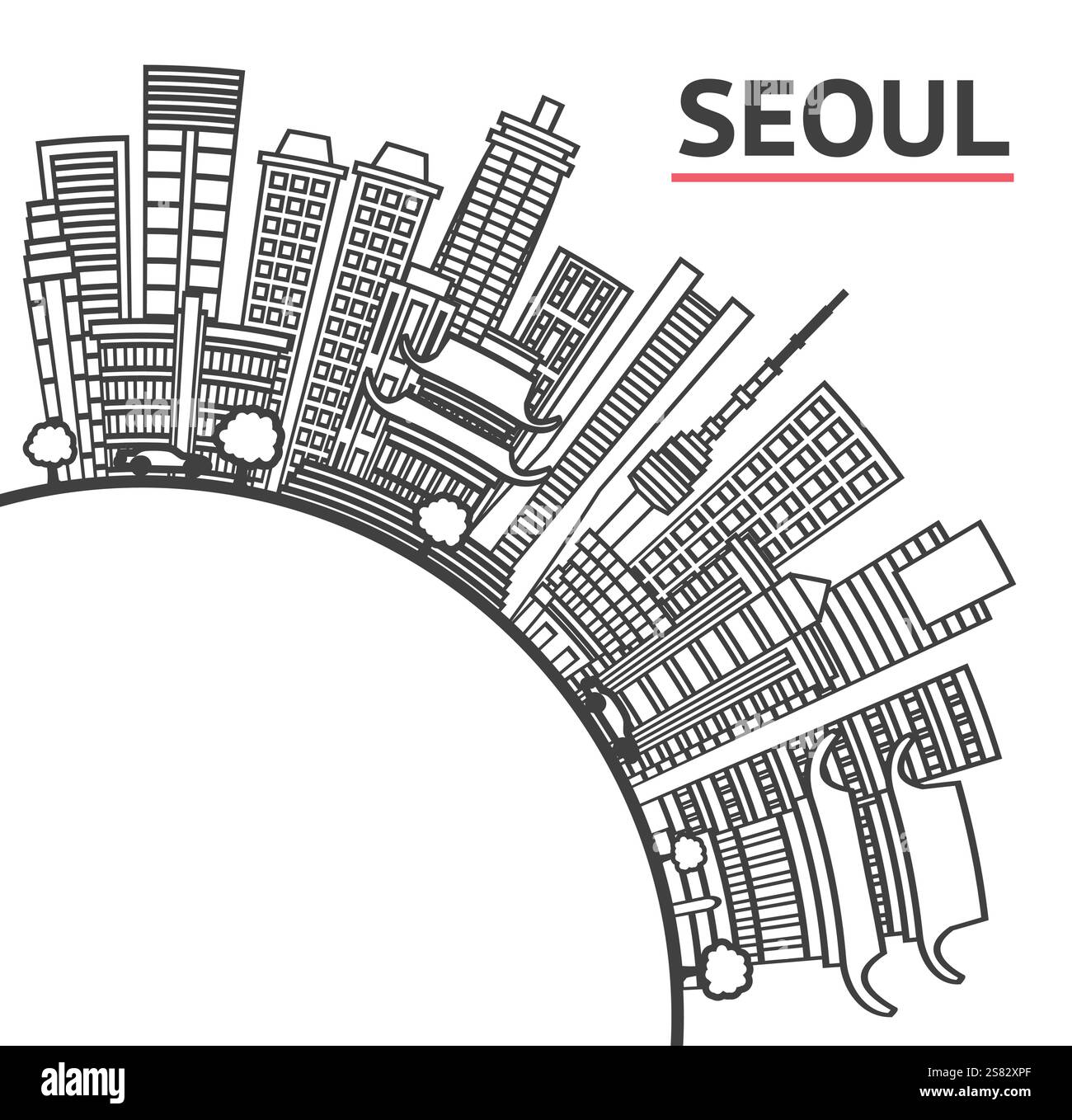 Outline Seoul South Korea City Skyline with Modern Buildings and copy ...