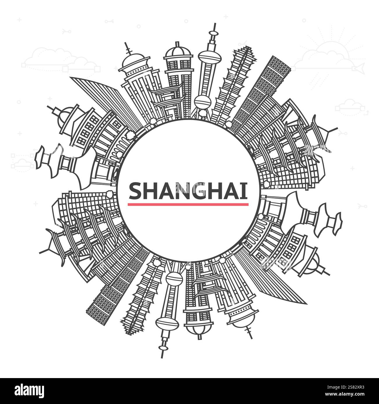 Outline Shanghai China City Skyline with Modern Buildings and copy ...