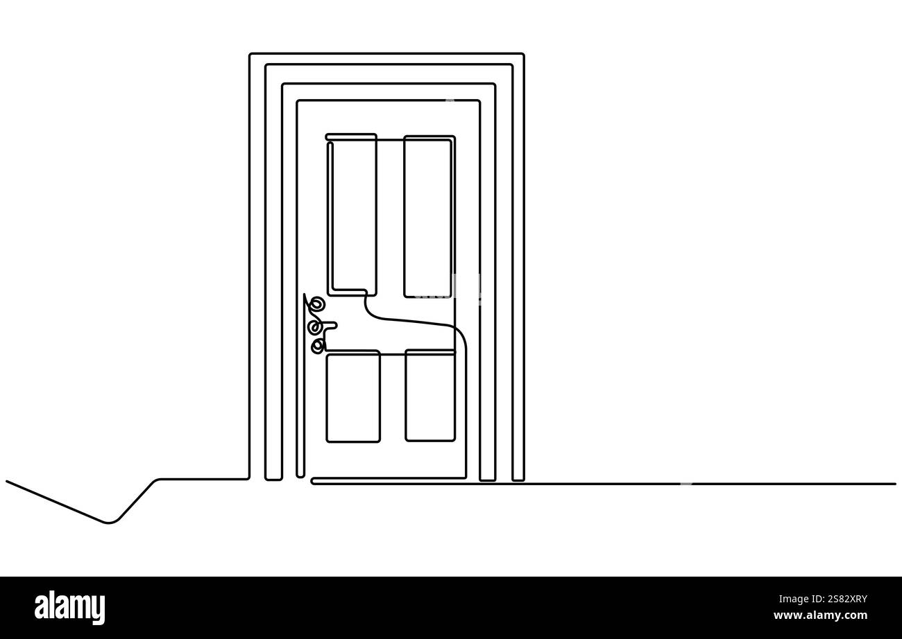 Open door one line illustration, welcome sign continuous line art ...