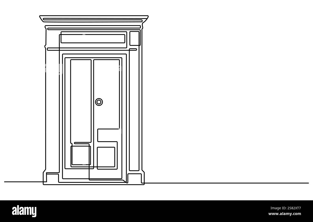Open door one line illustration, welcome sign continuous line art ...