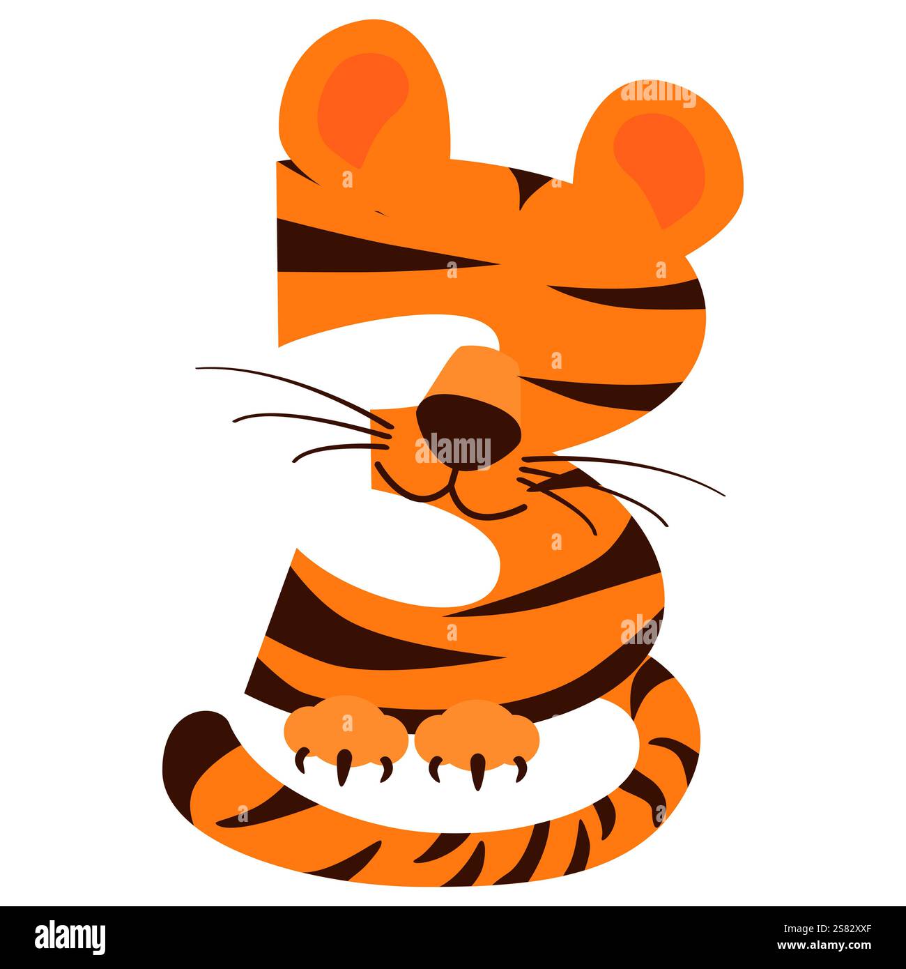 Cartoon number 3 like Tiger, figure Three. Cartoon of number with a ...