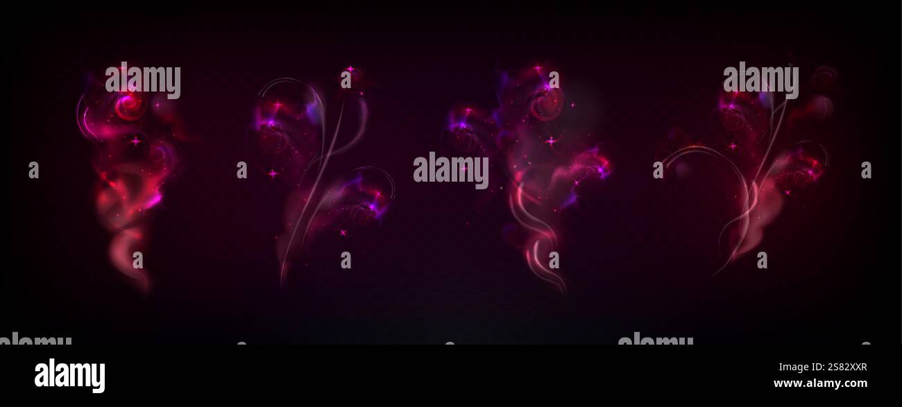 Magic wand sparkle effects set with glowing swirls, shimmering pink ...