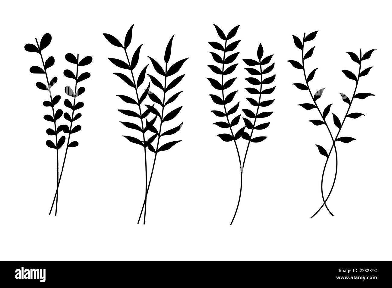 Silhouette Botanical Set.The images are minimalist, showcasing simple ...