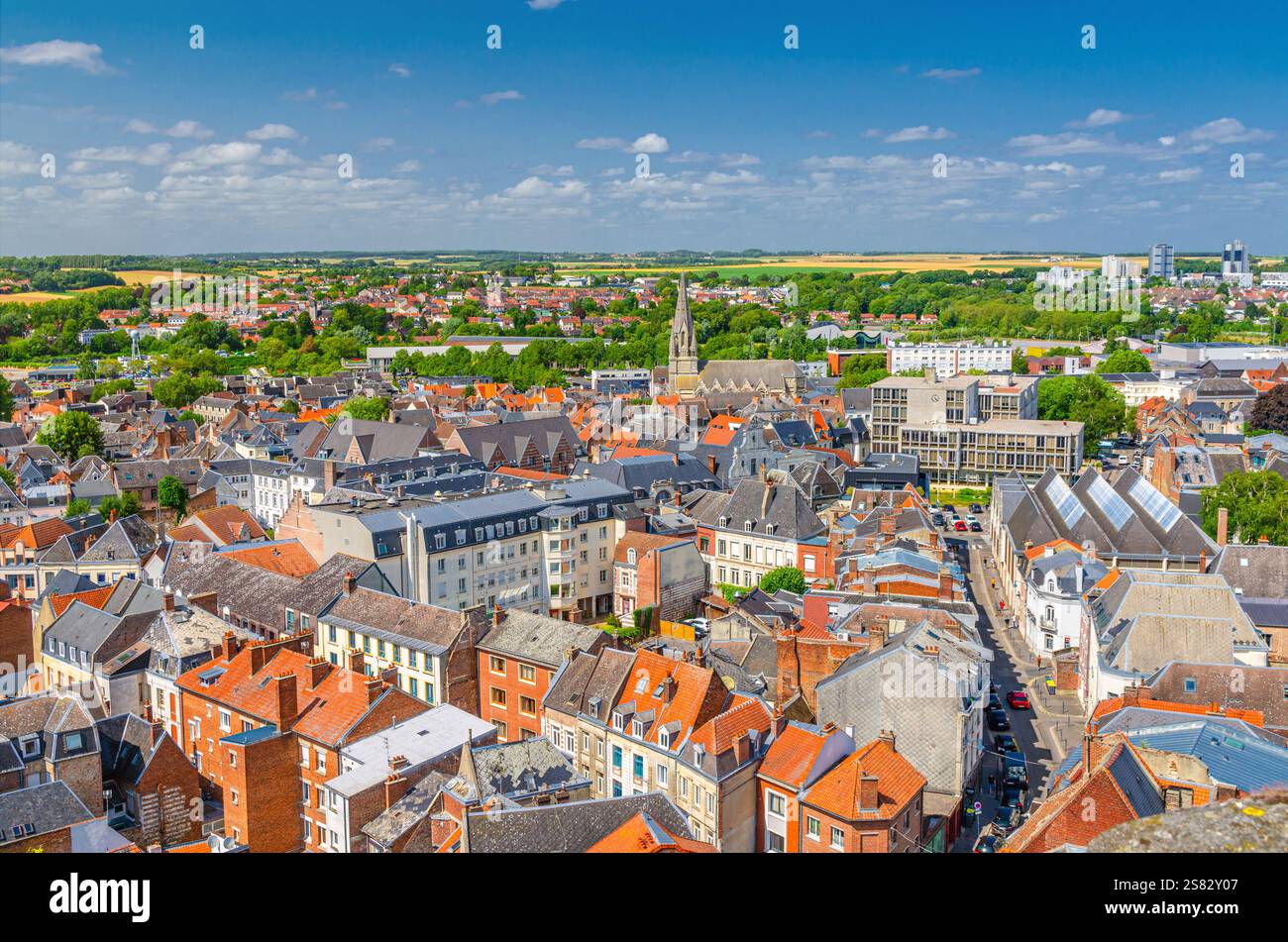 Aerial panoramic view of Arras city historical centre, historic quarter ...