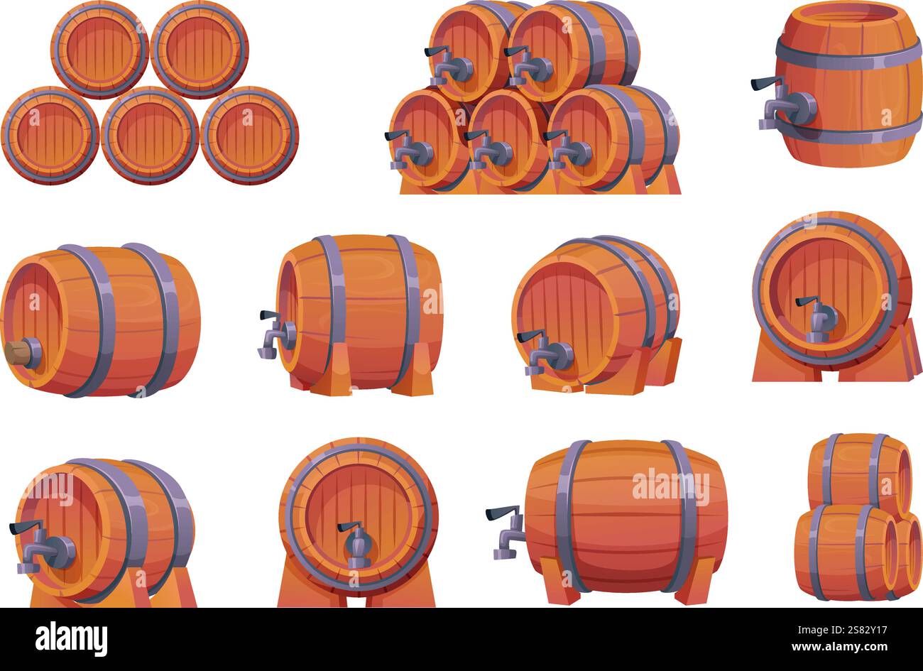 Wooden barrel. Big containers storage for wine from brewery industry ...