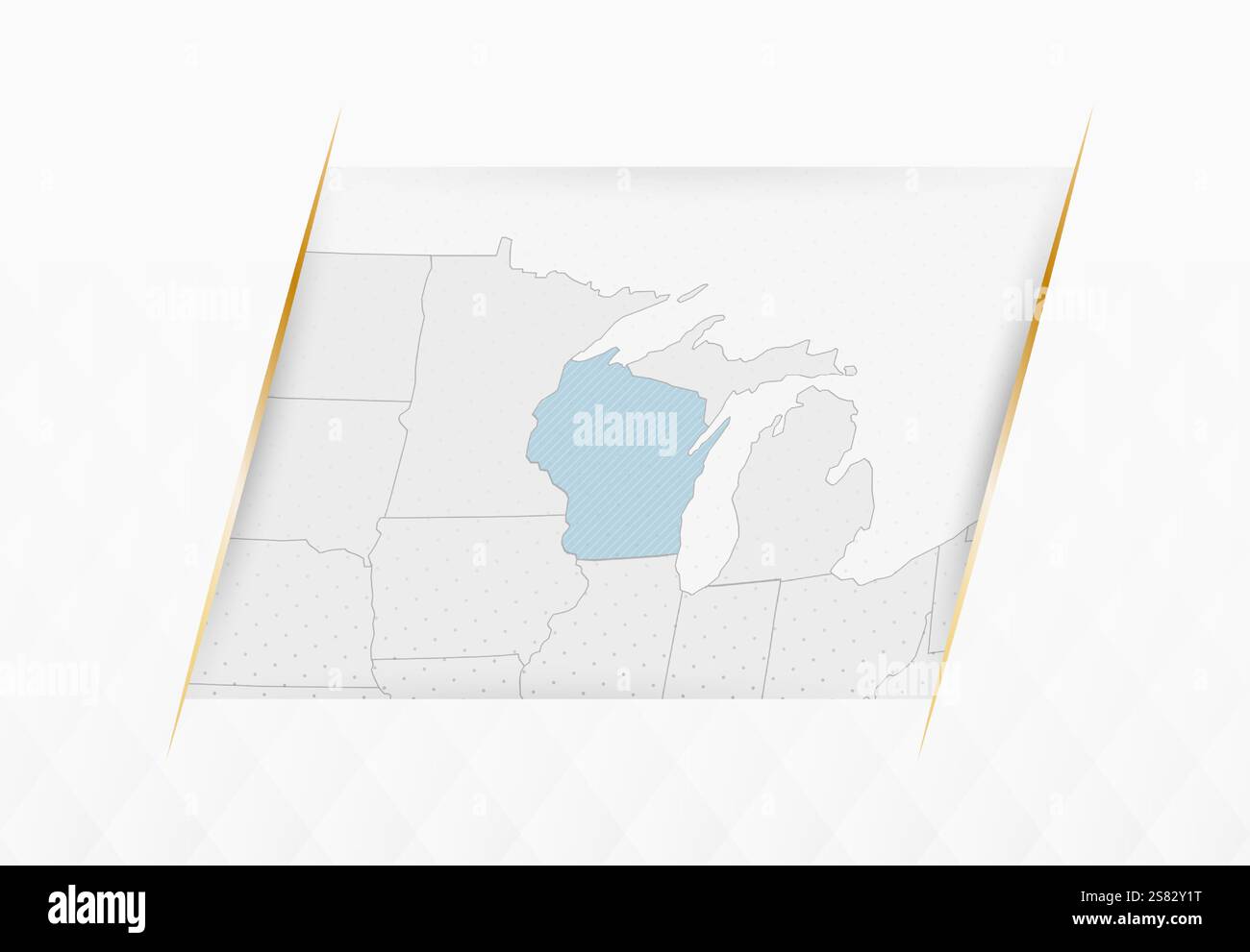 Wisconsin Map in Blue with Gold Framed Accents. Modern Vector Map of ...