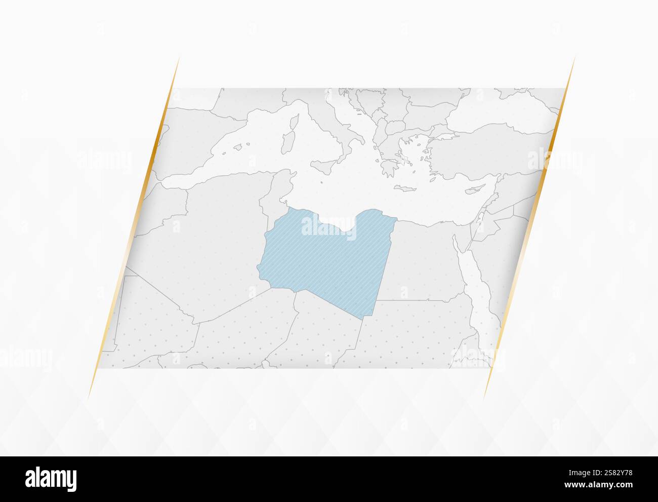 Libya Map in Blue with Gold Framed Accents. Modern Vector Map of Libya ...