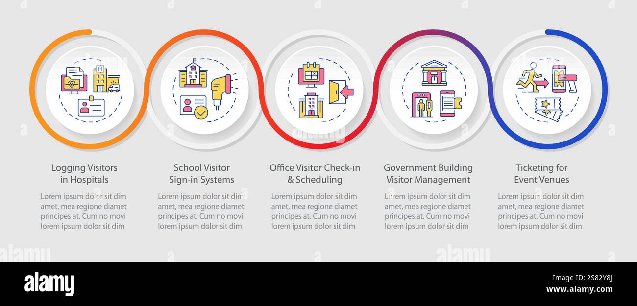 Visitor management software types infographics circles sequence Stock ...