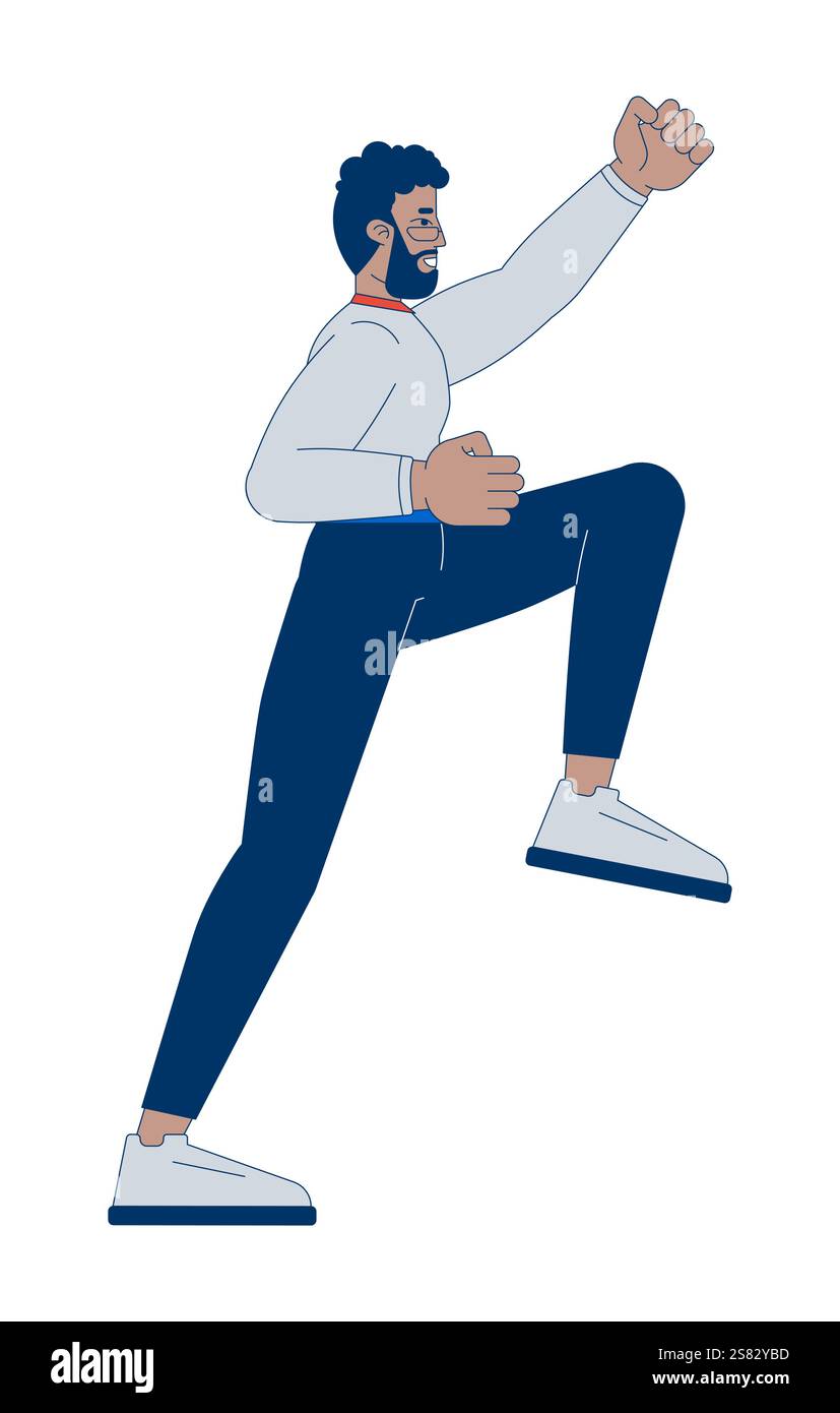 African american businessman climbing with optimistic determination 2D ...