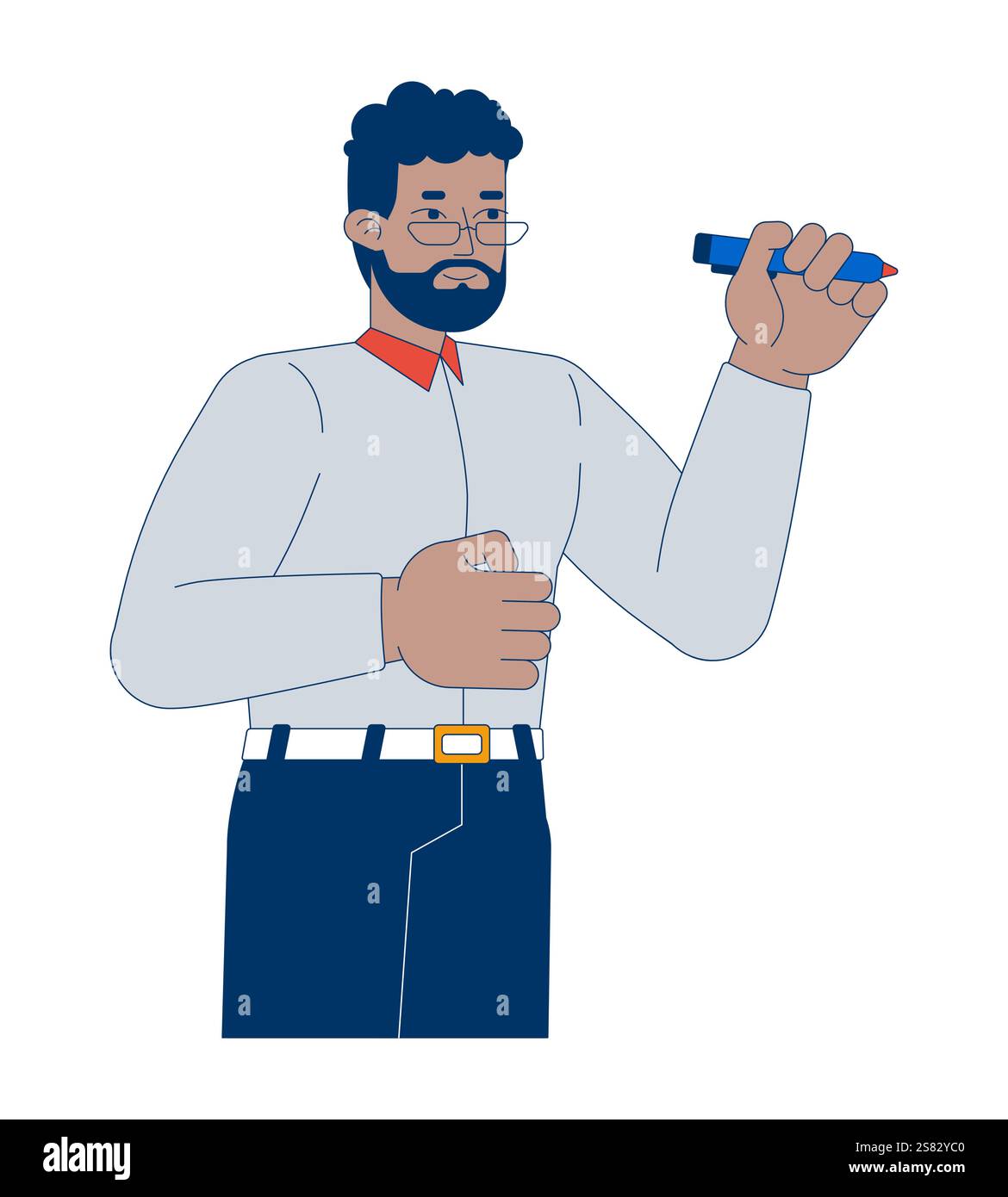 Professional african american man writing with pen marker 2D cartoon ...