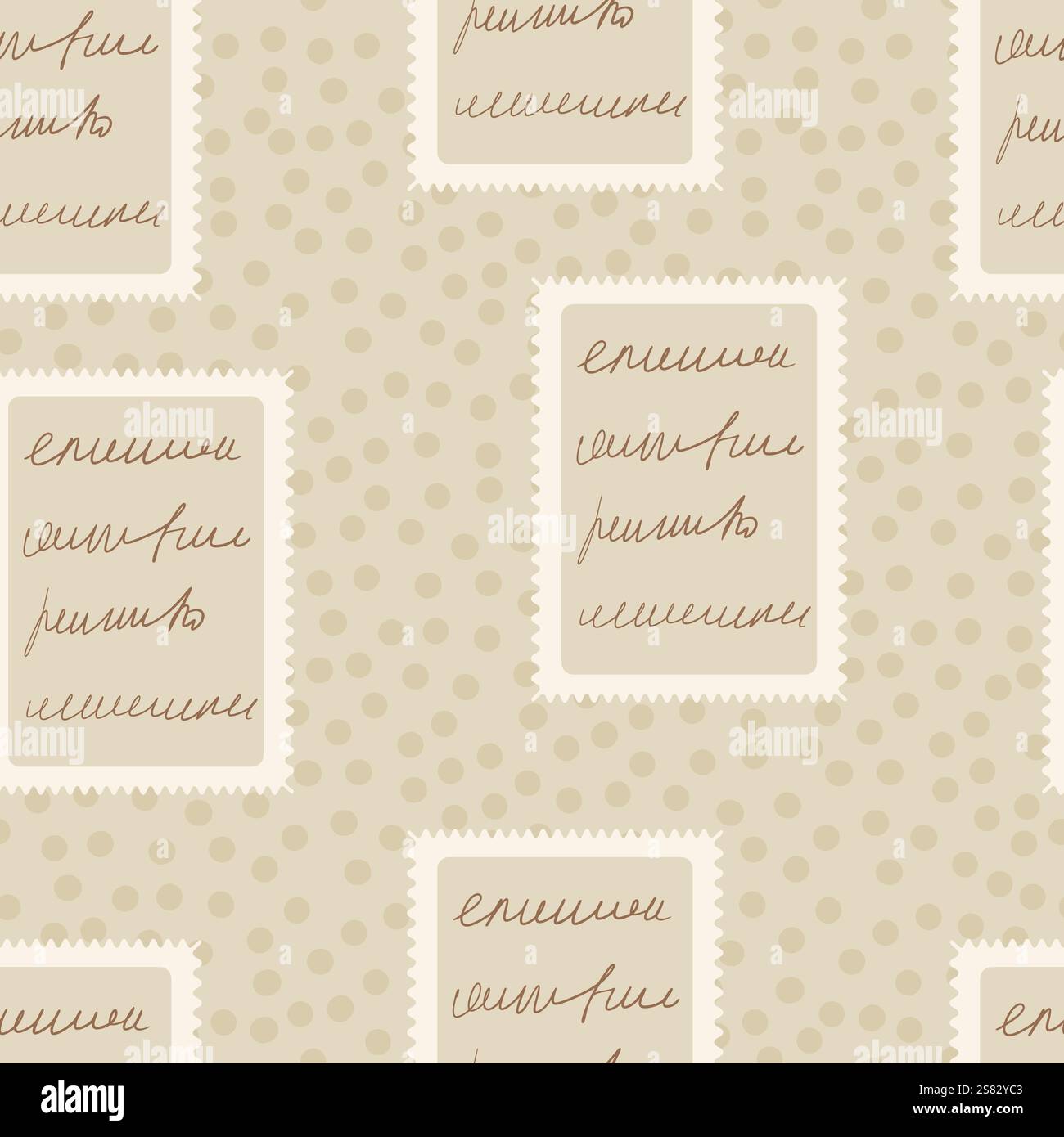 Scribble handwritten script text on post stamps seamless pattern ...