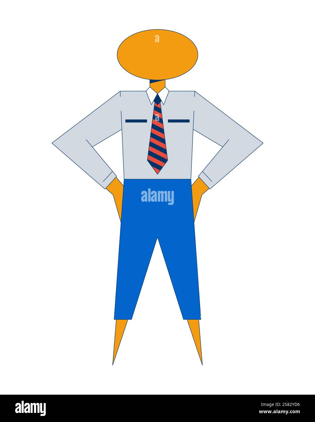 Geometric businessman with oval head and striped tie 2D cartoon ...