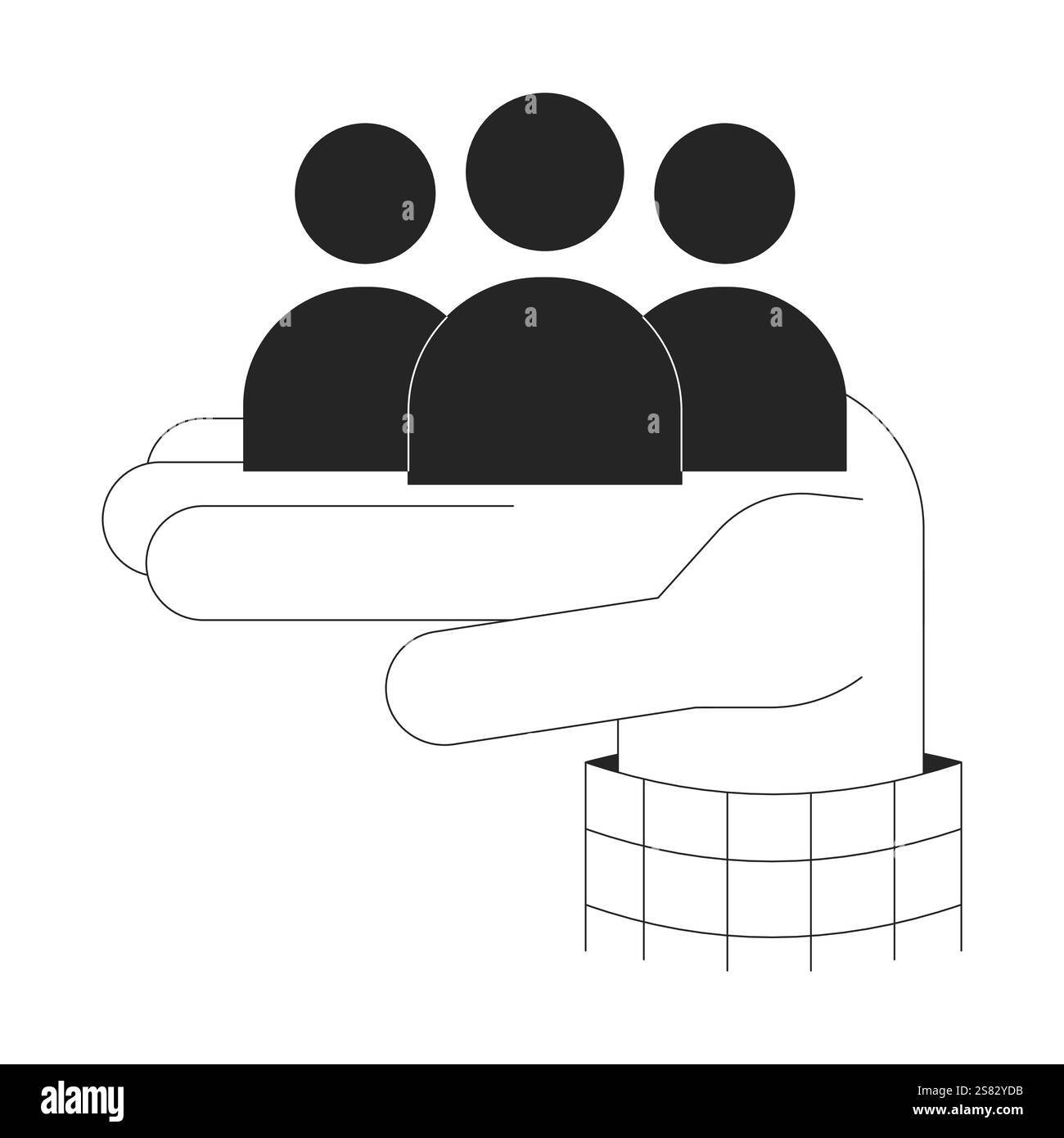 Hand holding three symbolic human figures outline illustration Stock ...