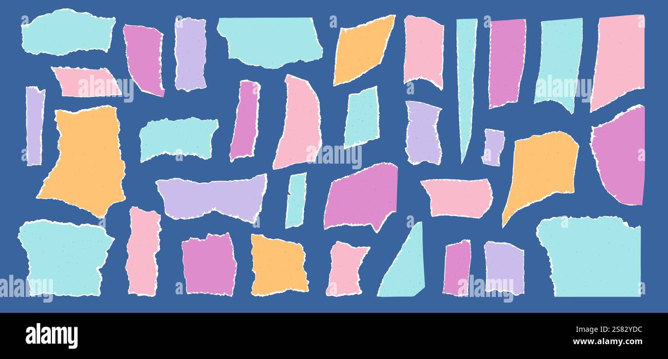 Set of torn papers. Tear sheet pieces pack. Blanks with uneven textured ...
