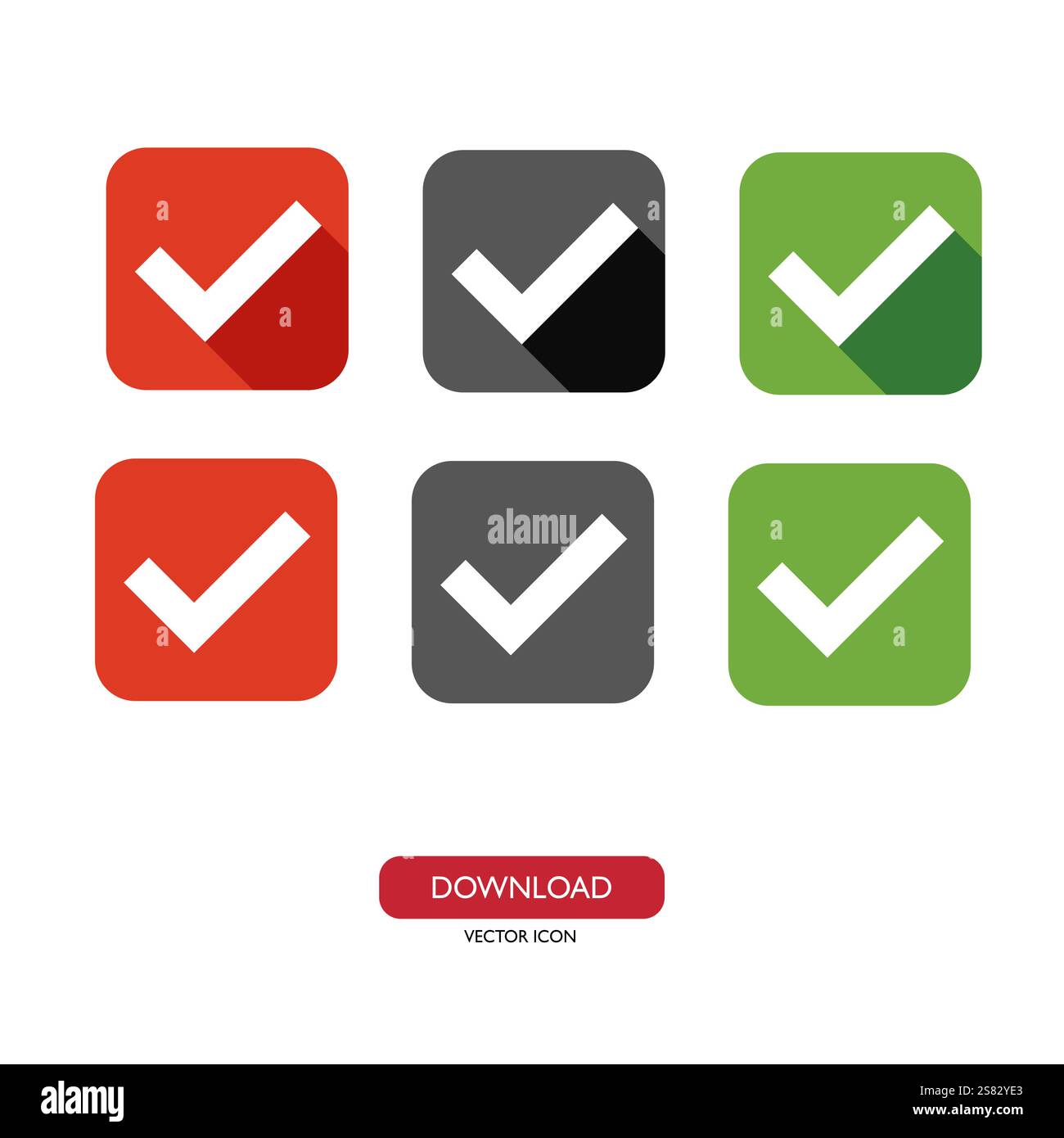 Large set of flat buttons green, red check marks. Square rounded ...