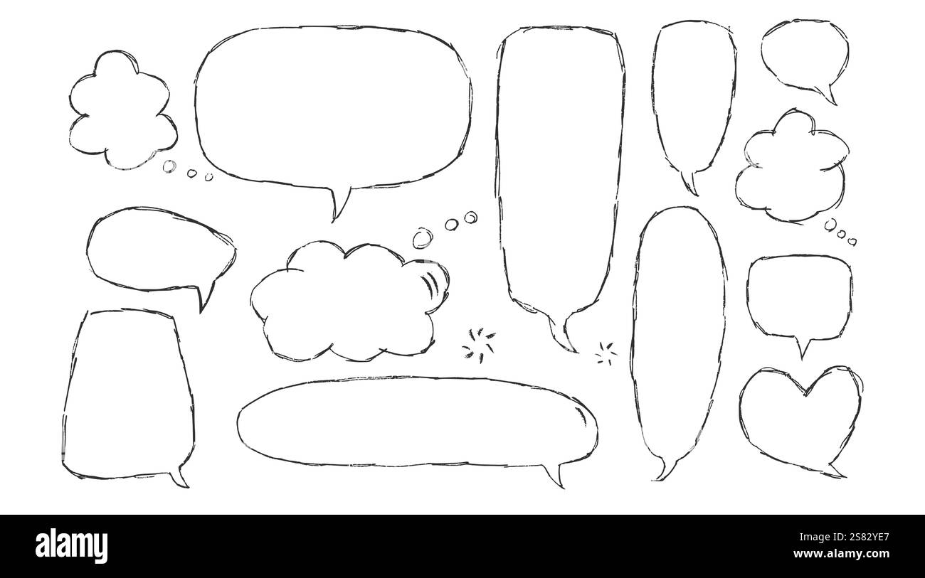 Speech bubbles set. Crayon doodle line text borders. Chat dialog boxes ...