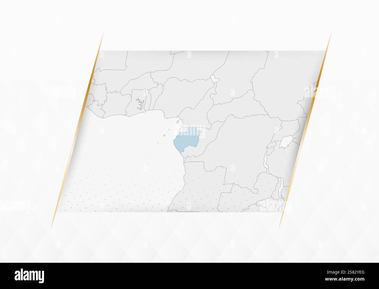 Gabon Map in Blue with Gold Framed Accents. Modern Vector Map of Gabon ...