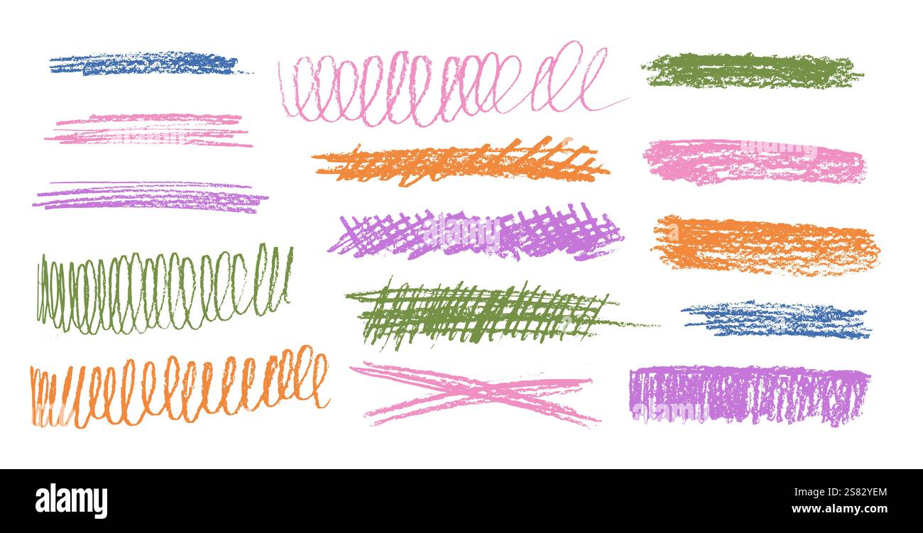 Crayon underline set. Pencil scribble lines pack. Vector hand drawn ...