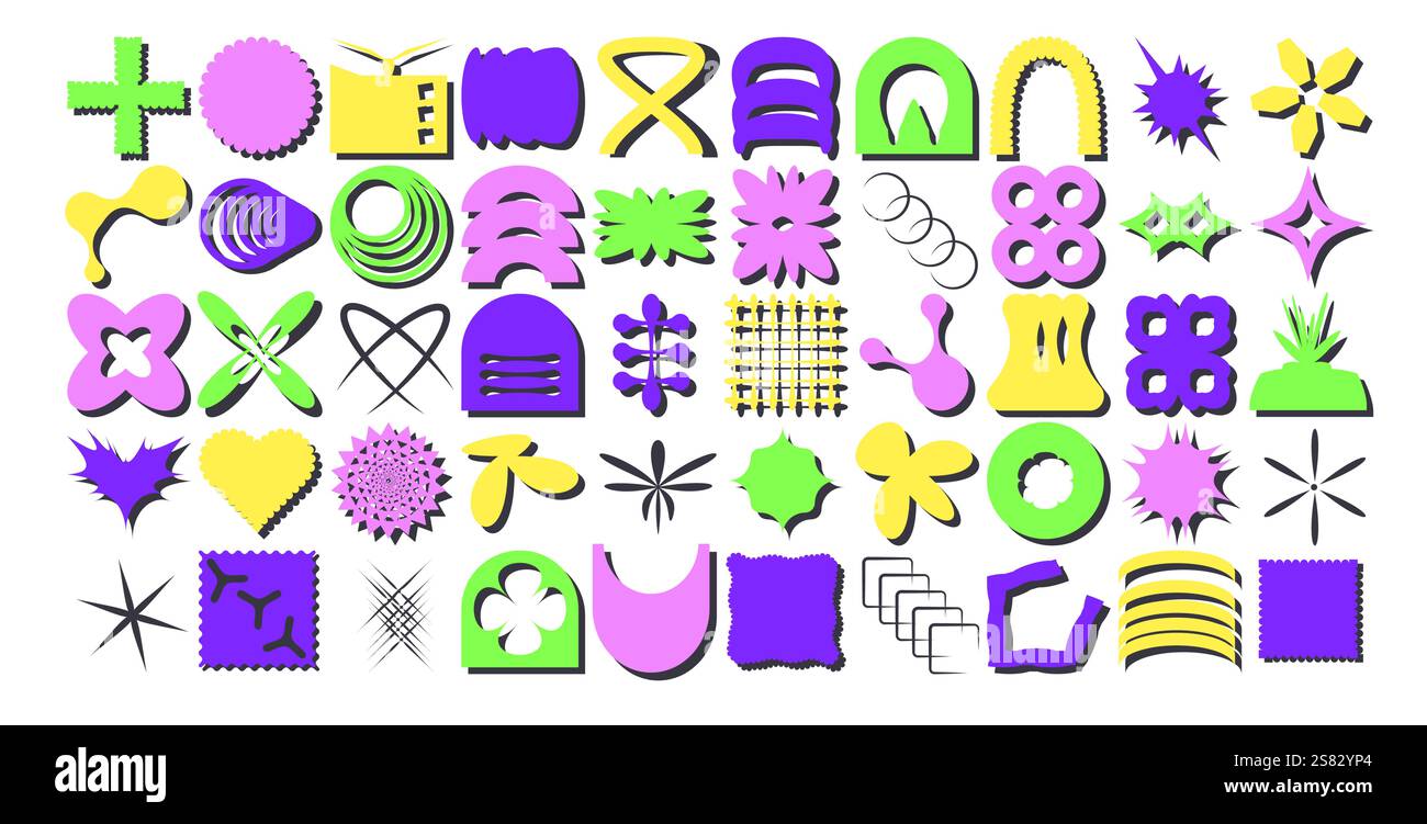 Geometric shapes set. Neo brutalist figures pack. Retro y2k forms ...