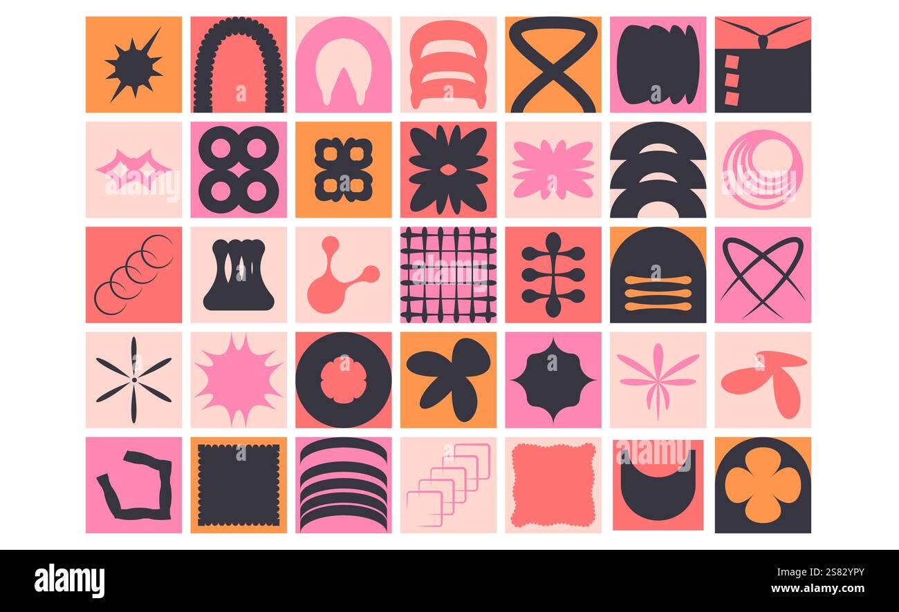 Geometric modular shapes set. Square blocks abstract brutalist elements ...