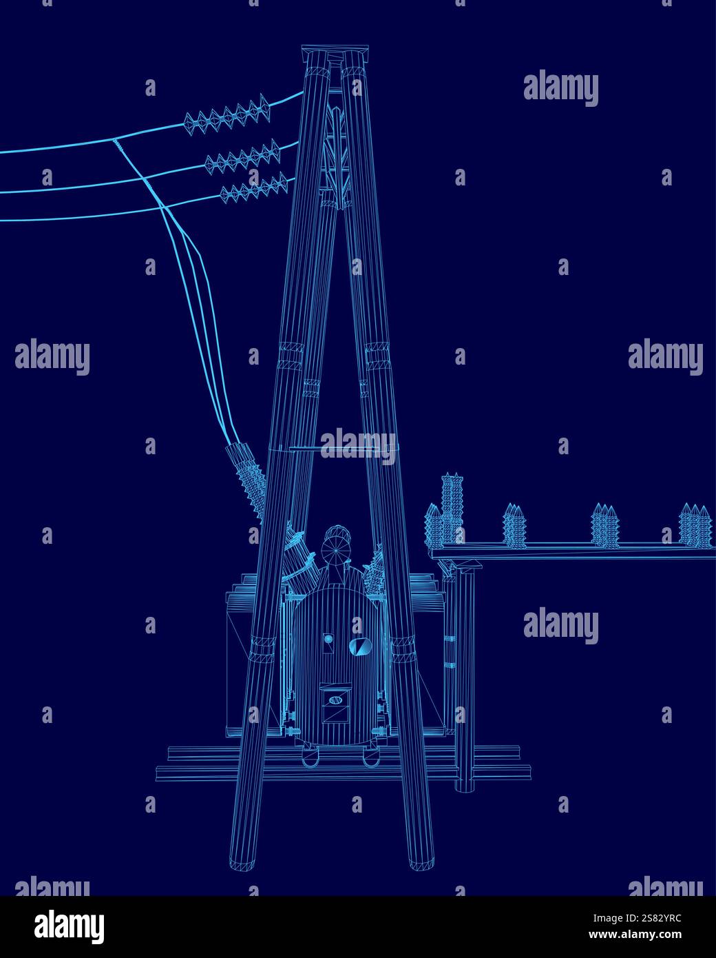 Blue drawing of a power line outline Stock Vector Image & Art - Alamy