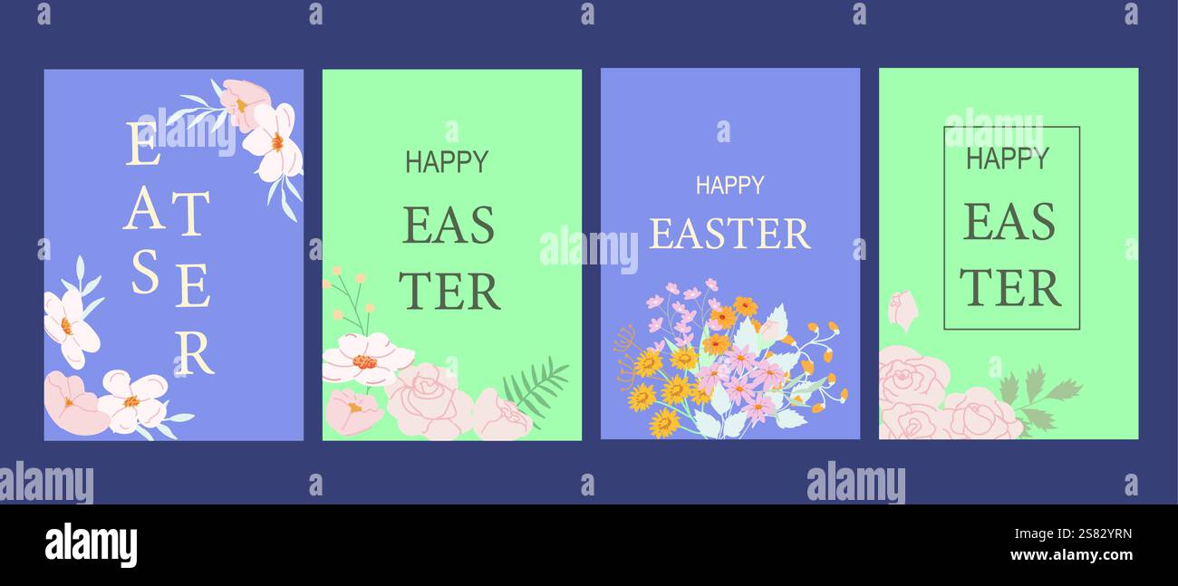 Colorful floral easter cards with pastel designs and blossoms Stock ...