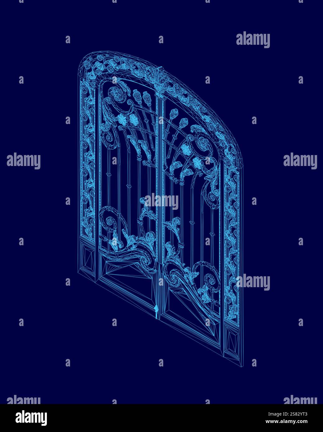 Blue gate with a trim. The door wireframe is ornate Stock Vector Image ...