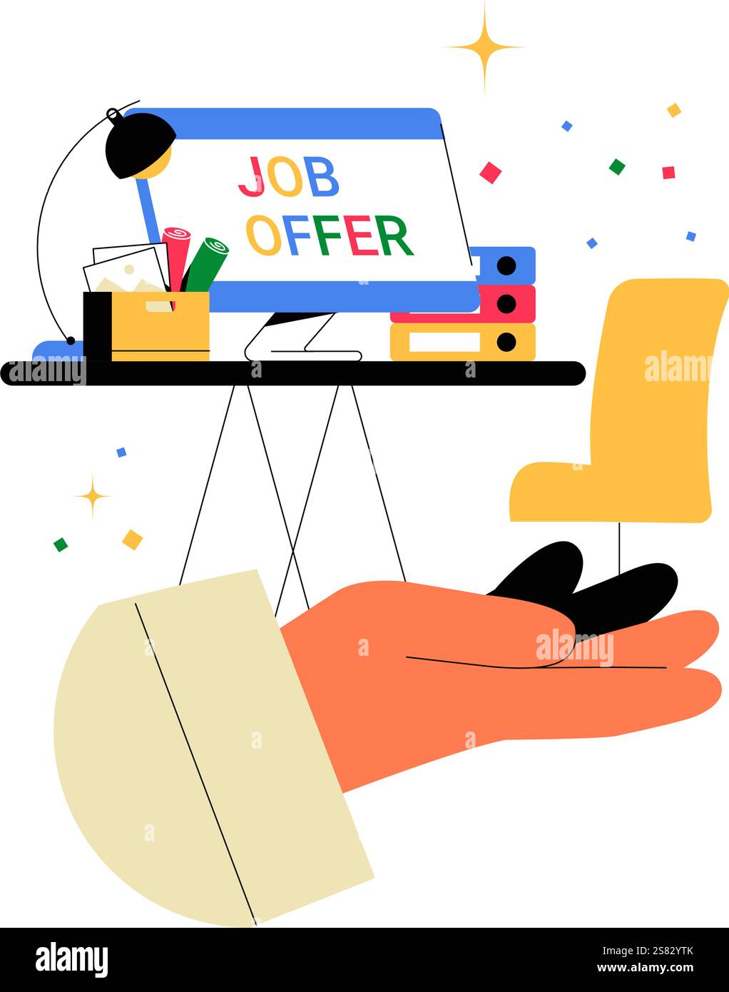 Job Offer And Workplace Setup In Flat Vector Illustration Symbolizing ...