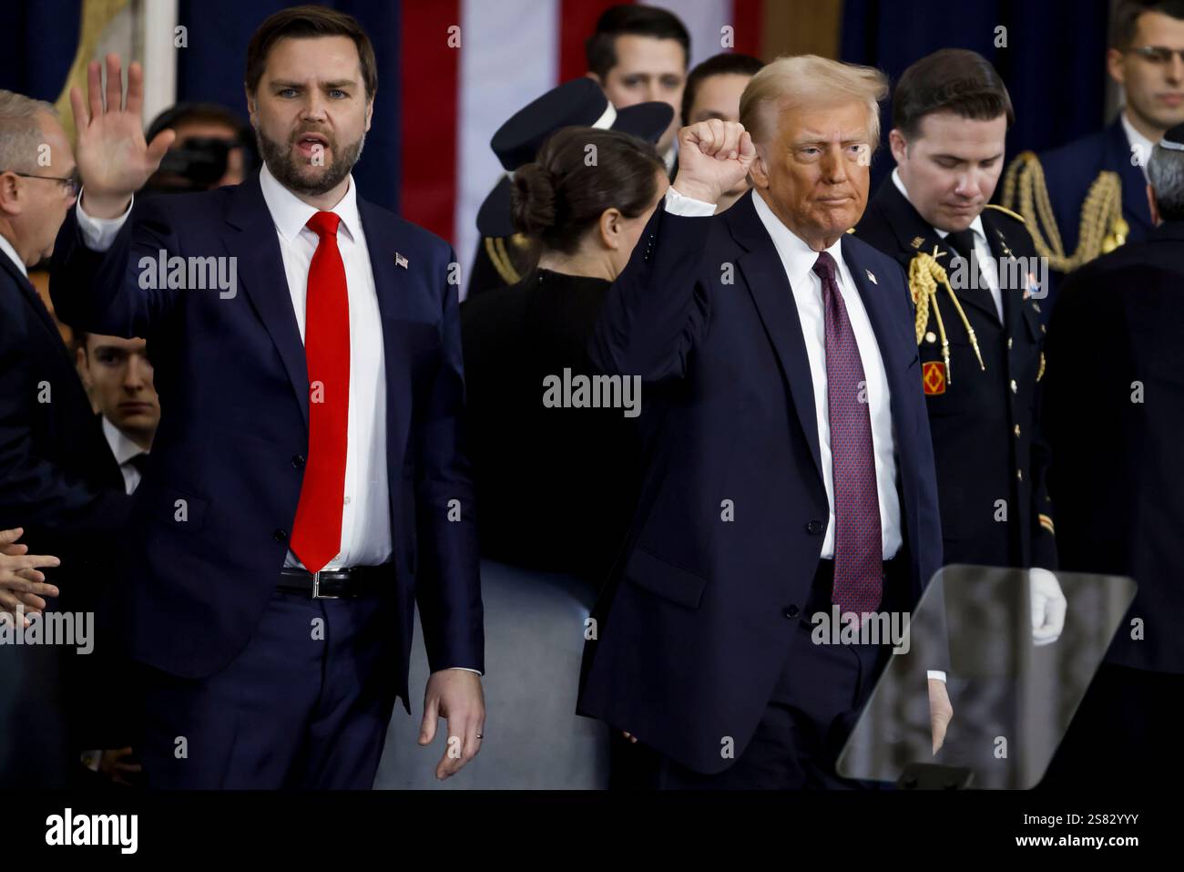 US Vice President JD Vance (L) and US President Donald Trump following ...