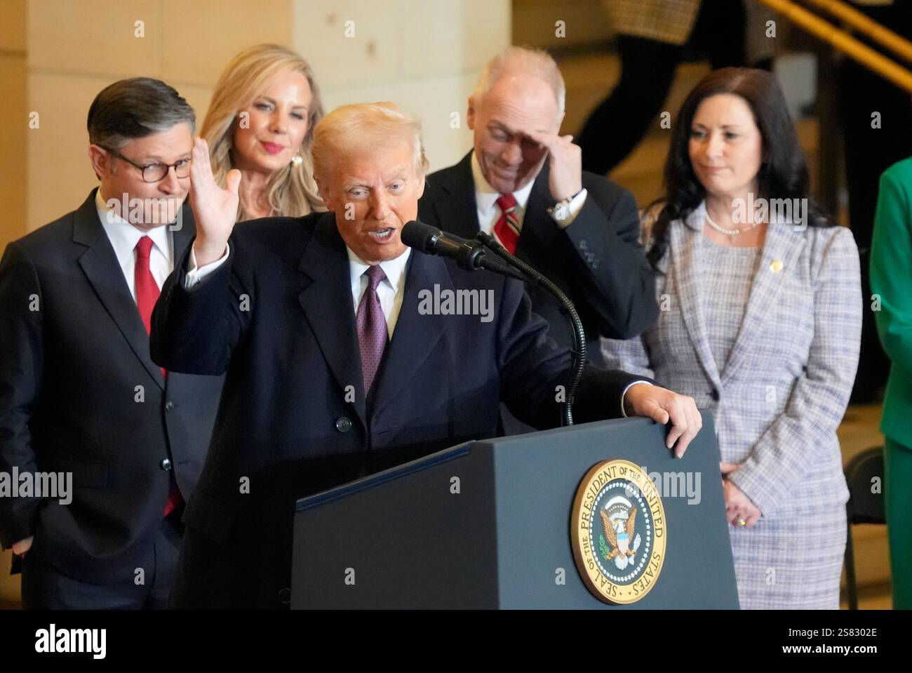 Jan 20, 2025; Washington, DC, USA; President Donald Trump delivers ...