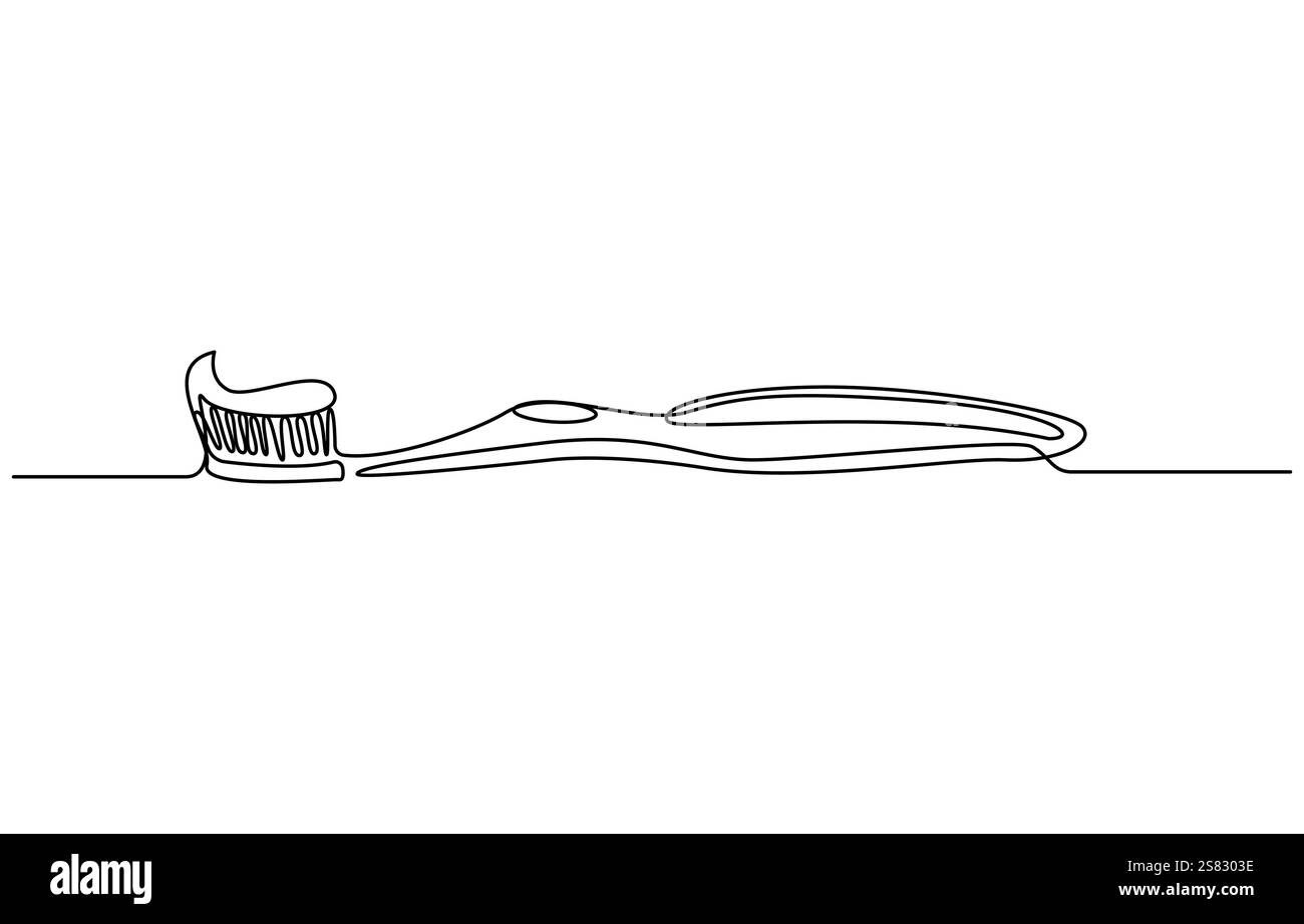 Continuous one line drawing of toothbrush and toothpaste, one line art ... Continuous one line drawing of toothbrush and toothpaste, one line art ...