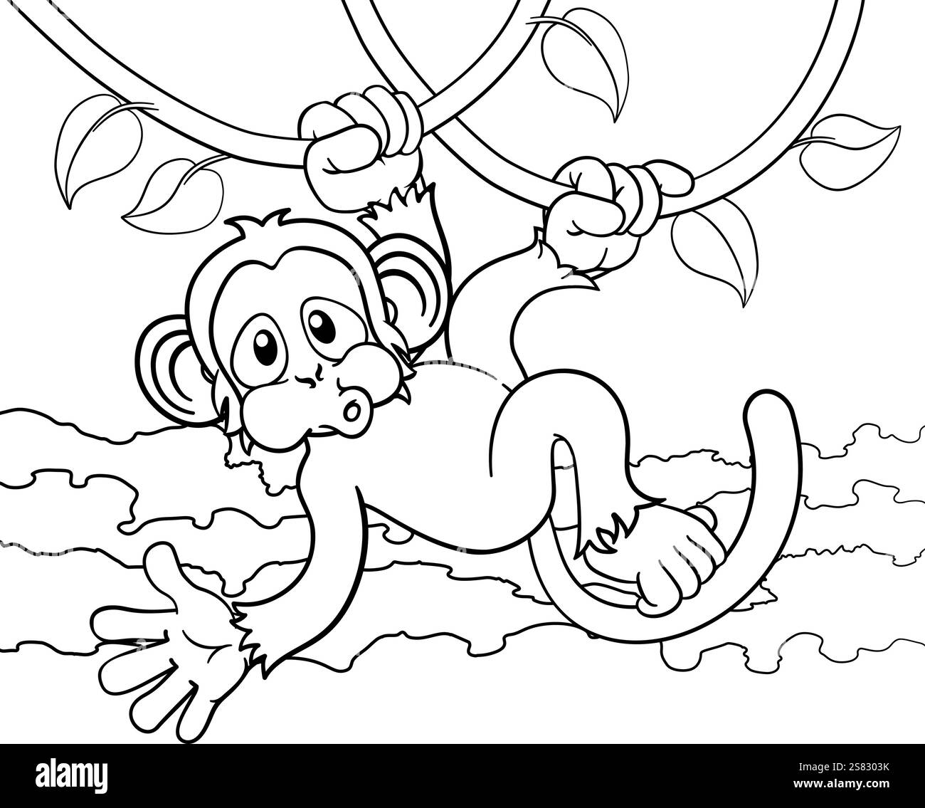 Monkey Singing On Jungle Vines Waving Cartoon Stock Vector Image & Art ...