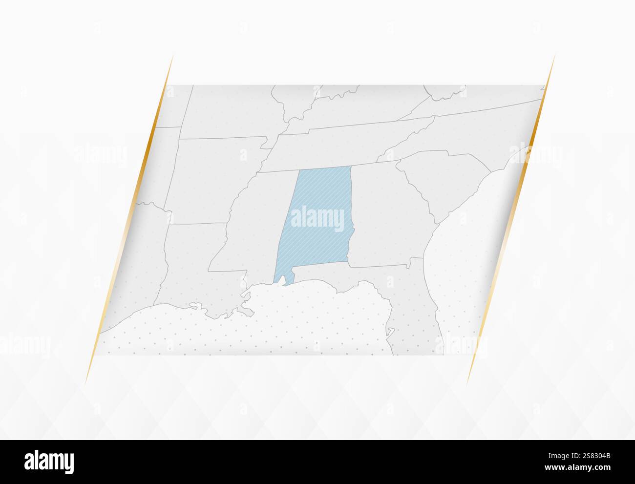 Alabama Map in Blue with Gold Framed Accents. Modern Vector Map of ...