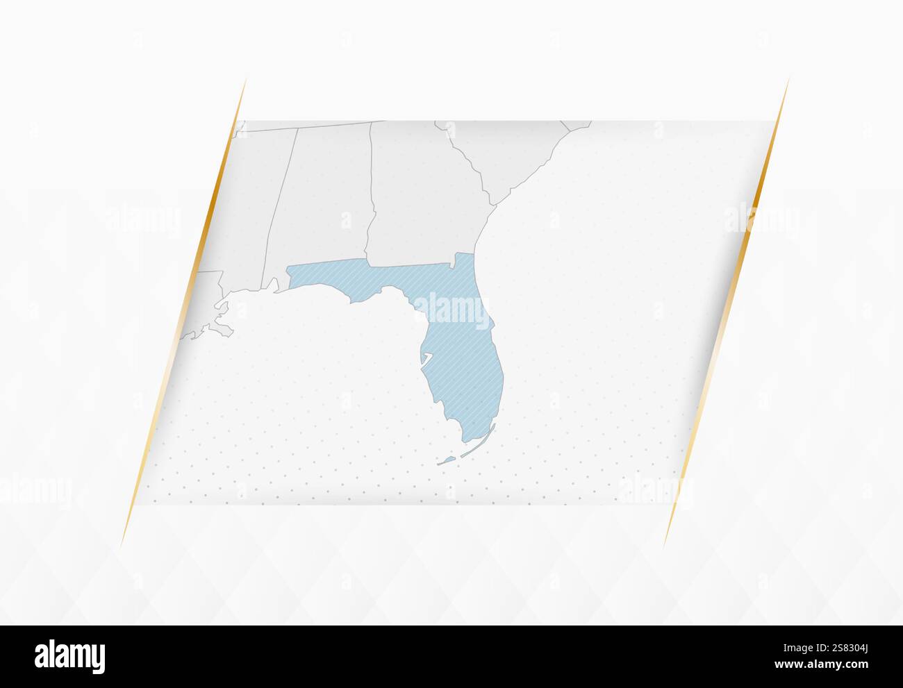 Florida Map in Blue with Gold Framed Accents. Modern Vector Map of ...