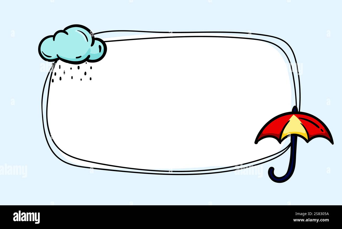 Simple vector design of postcard template with cloud, rain and umbrella ...
