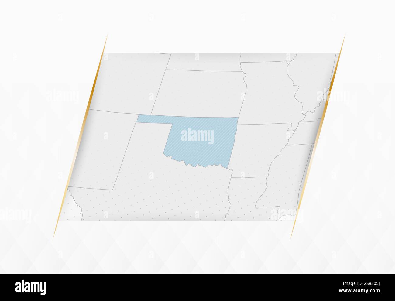 Oklahoma Map in Blue with Gold Framed Accents. Modern Vector Map of ...