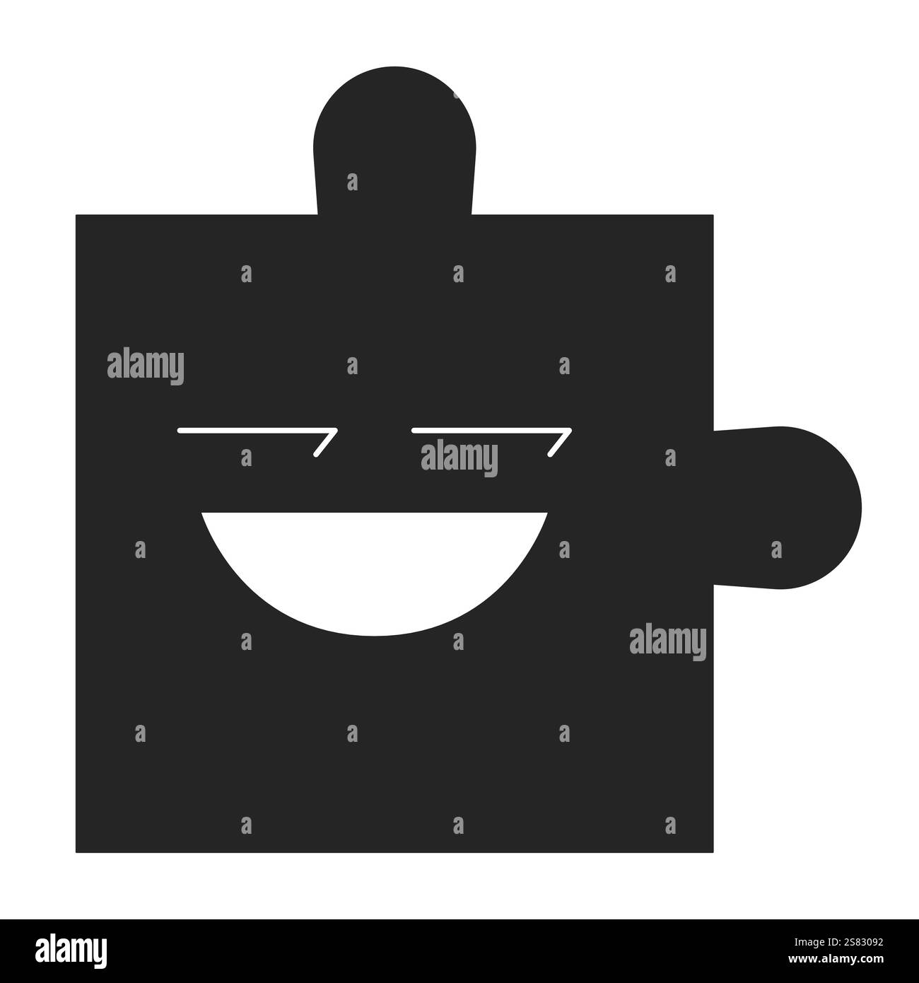 Puzzle piece with playful face black and white 2D line object Stock ...