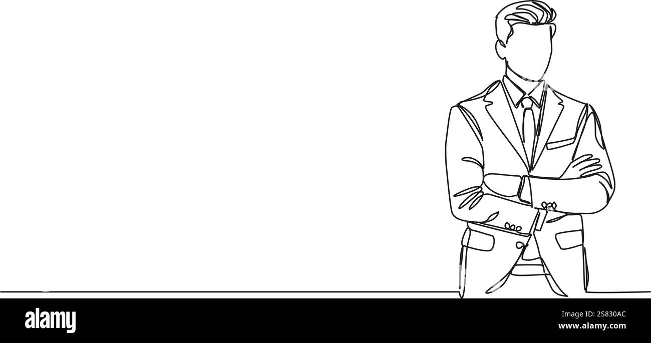 continuous single line drawing of businessman standing with arms ...