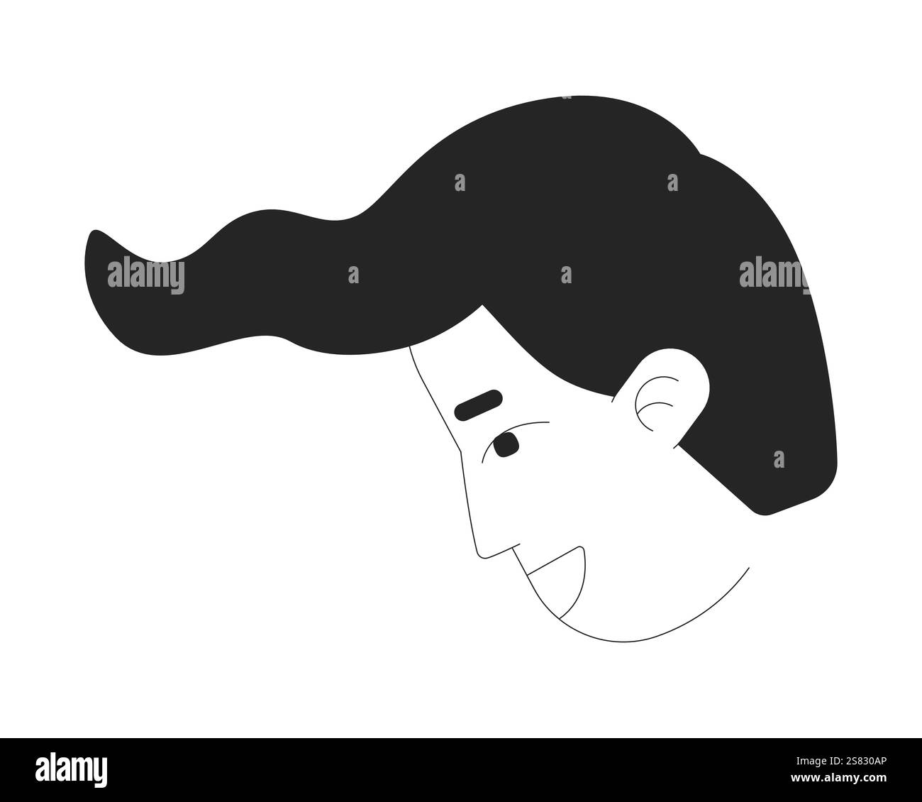 Minimalist profile of smiling man with wavy hairstyle black and white ...